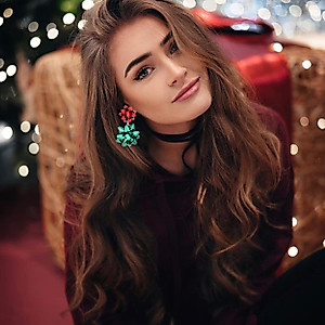 CEALXHENY Christmas Earrings for Women Festive Bow Drop Dangle Earrings Gift Stud Earrings Set for Women (A Red+Green)