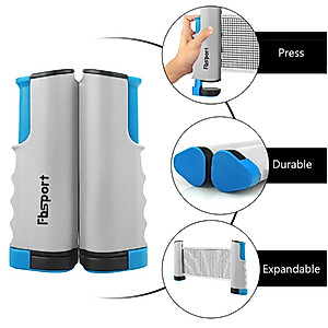 FBSPORT Ping Pong Paddle Set, Portable Table Tennis Set with Retractable Net, 2 Rackets, 6 Balls and Carry Bag for Children Adult Indoor/Outdoor Games, Gray