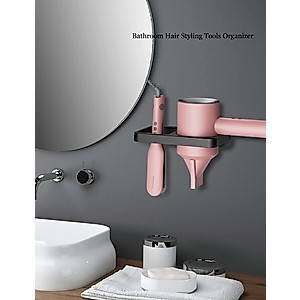 Wall Mount for Blow Dryer Hair Dryer Holder Compatible with Flat Iron Holder Wall Mount for Hair Tool Storage Organizer Straightener Holder Rack (Black)