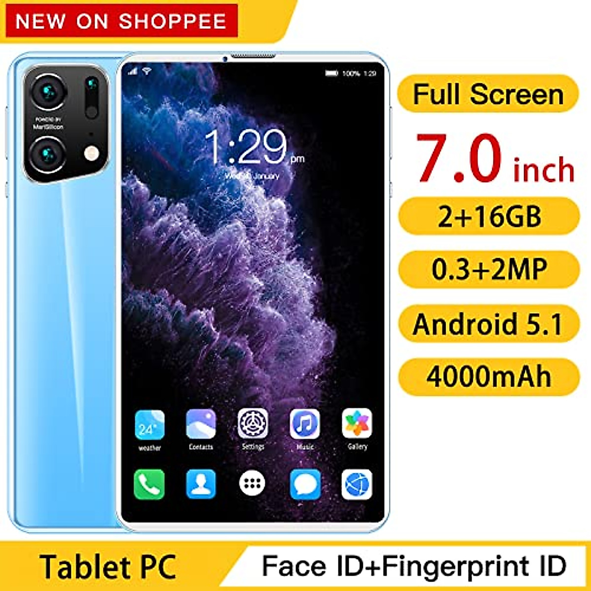 HD Tablet WiFi Bluetooth Android Voice Call Game Tablet,7Inch IPS Display Screen,WiFi,2GB RAM+16GB ROM,4000mAh, Android 5.1 System