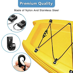 Kayak Deck Rigging Kit 8 Feet Bungee Cord with Bungee Cord Ends Hooks and Fishing D-Ring with 304 M6 Screw and 6 J-Hooks for Kayak Boat Canoe Outfitting Fishing Camping Kit