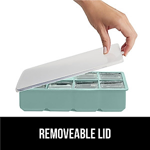 Gorilla Grip Large Silicone Ice Cube Mold with Stackable Lid, 1 Tray, Easy Release Freezer Mold, 8 Giant Square Cubes, Slow Melt for Whiskey Drinks Iced Coffee, Cocktail Bar Kitchen Essentials, Mint