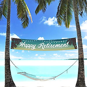 Large Happy Retirement Banner, Officially Retired Yard Sign Lawn Sign, Coconut Tree Retirement Party Outdoor Indoor Backdrop 9.8 x 1.6 Feet