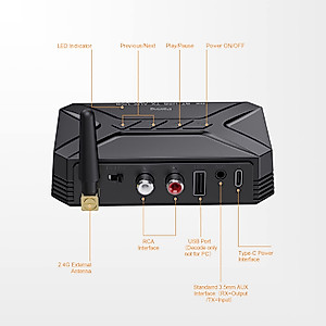 JXTZ Bluetooth Transmitter Receiver, 3 in 1 Bluetooth 5.0 Aux Audio Adapter with USB/RCA/AUX Output for Music Streaming Sound System, Bluetooth Receiver for Home Stereo/TV/Car/PC/Headphone/Speaker