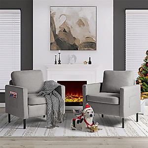 STHOUYN Fabric Comfy Small Accent Chair Set of 2 Living Room Bedroom Chairs, Reading Arm Chair for Adults, Suitable Small Spaces Office Couch, Light Grey (2, Light Grey)