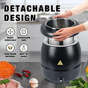 Funyee 10.5QT Commercial Grade Soup Kettle with Stainless Steel Hinged Lid, 110V Commercial Soup Warmer for Big Family Gathering and Restaurant (440W)