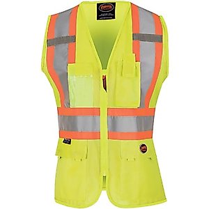 Pioneer Safety Vest for Women with Pockets - Hi-Vis Reflective Tape - for Construction - Yellow/Green