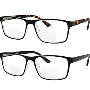 Yogo Vision Bifocal Reading Glasses for Men and Women, Rectangle MultiFocal Readers with Spring Hinges, Retro Design Black/Havana 1.75