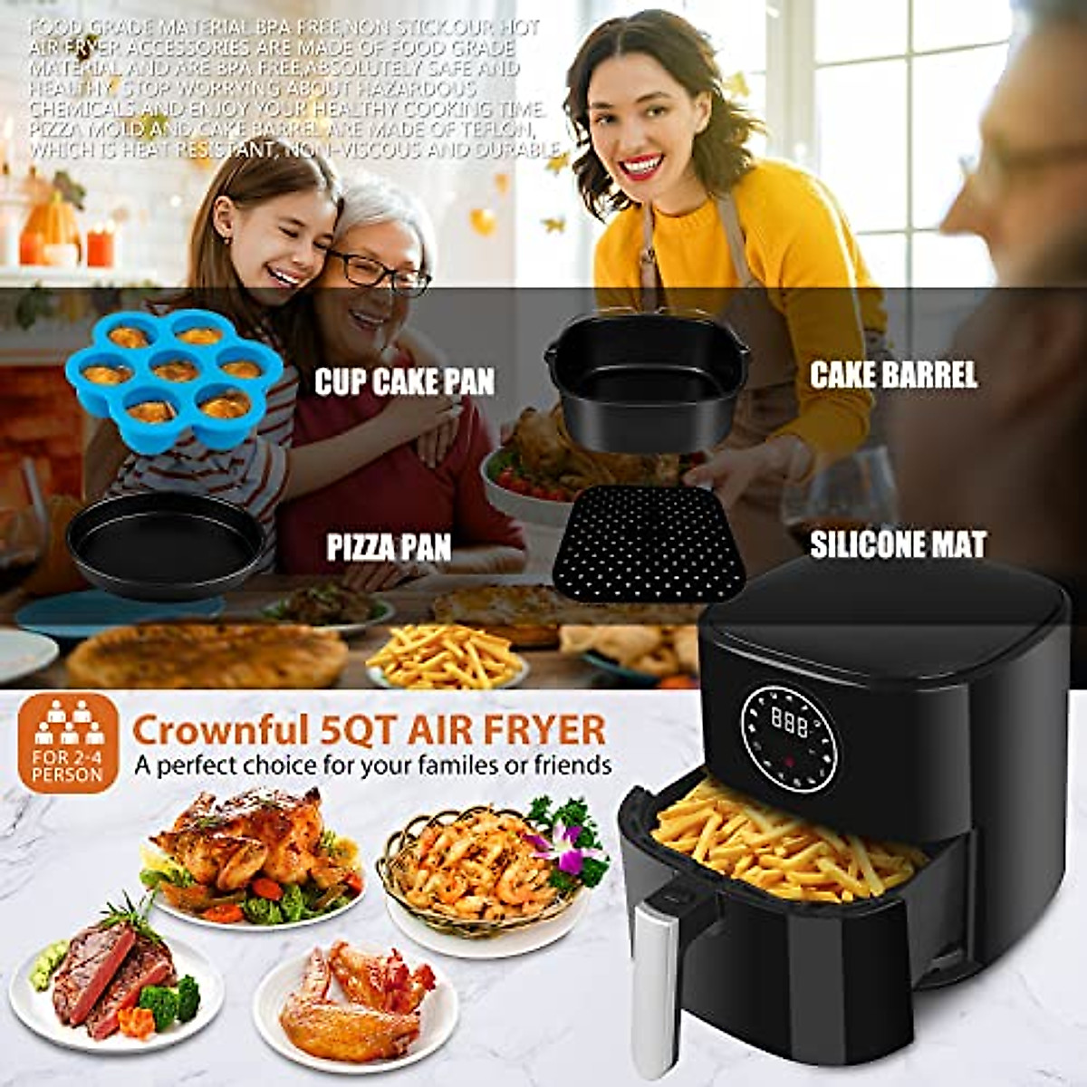 Air Fryer Accessories 5,5L Square, Air Fryer Accessories 5,5 Litre XXL Utensils Mold Accessories Suitable for COSORI Ninja CECOTEC INNSKY Philips 5,5L 6L 6,2L Air Fryer (5.5L Square 6 PCS)