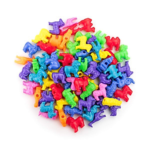 Hygloss Animal Shaped Beads Plastic Zoo Safari Animal Pony Bead Charms - 150 Pcs Colorful Craft Beads - Animal Design for Kids DIY Craft Jewelry Making Necklace Bracelet Supplies - Resealable Bag
