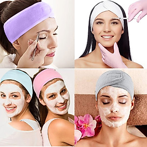 alileona Spa Facial Headband Makeup Hair Band Breathable And Soft Sport Headband Adjustable Towel For Face Washing, Shower,Makeup, Yoga (Pruple,Pink,Blue)
