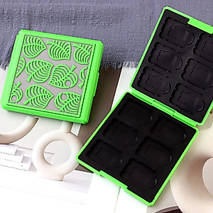 UFOPETIE Card Case for Nintendo Switch Game Card,Compatible with Nintendo Switch Case Animal Crossing Theme,Game Case for Animal Crossing Cards,for Switch Accessories-Leaf Grey-Thumb Grip 2PCS