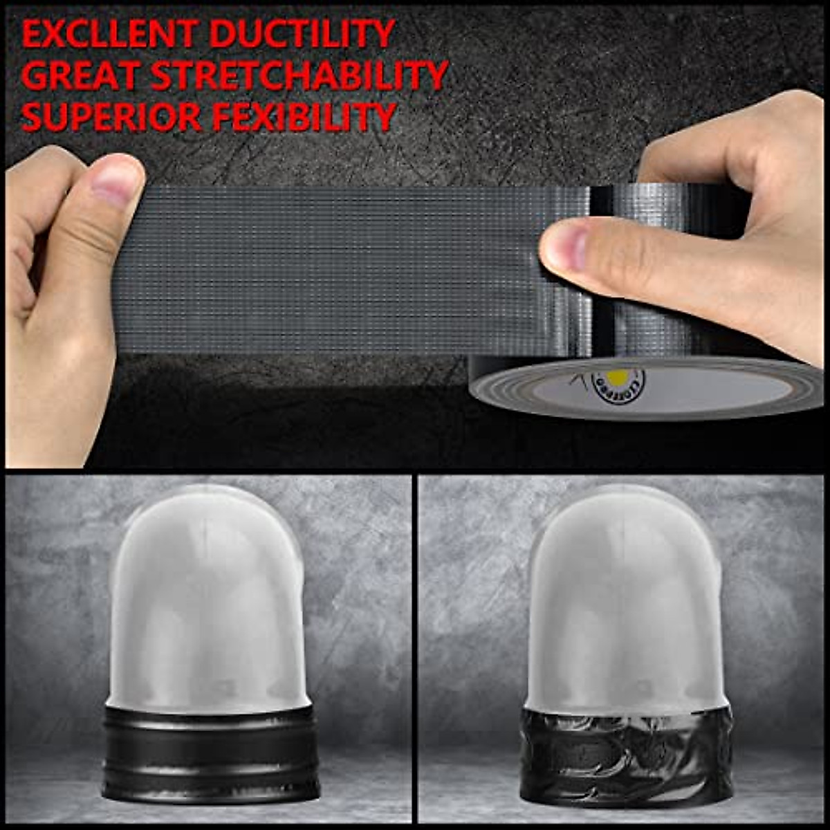 CZoffpro Duct Tape Heavy Duty - Ultra Strong Black Colored Duct Tape with Waterproof Backing, Easy to Tear by Hand, 1.88 in x 20 Yard, Black