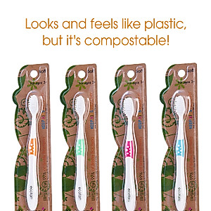 EcoFam by Focus Nutrition Earth Friendly Kids Toothbrushes - Silver Infused Soft Bristle Toothbrush (4 Pack)