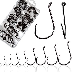 150pcs/box Circle Hooks 2X Strong Offset Octopus Catfish Bass Fishing Hooks High Carbon Steel Saltwater Customized Fishhook 8 Sizes Mixed with Tackle Box