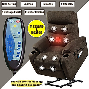 Jmaxo Electric Power Lift Recliner Chair Sofa with Massage and Heat for Elderly,3 Positions,2 Side Pockets and Cup Holders,USB Ports, High-end Quality Fabric for Living Room Bedroom, Brown