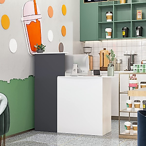 AIEGLE Reception Desk, Front Counter Desk with Lockable Drawers, for Salon Reception Room Checkout Office, White Round Table & Dark Grey Counter (50" L x 23.6" W x 43.3" H)