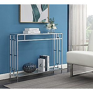 Town Square Chrome Console Table with Shelf, Glass/Chrome