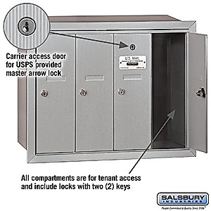 Salsbury Industries 3504ARU Recessed Mounted Vertical Mailbox with 4 Doors and USPS Access, Aluminum