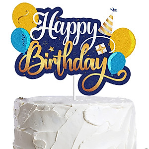 Happy Birthday Cake Topper Dark Blue Gold Colorful Glitter Birthday Party Decorations Backdrop Large Happy Birthday It's My Birthday Balloon Gift Party Indoor Outdoor Decorations Supplies