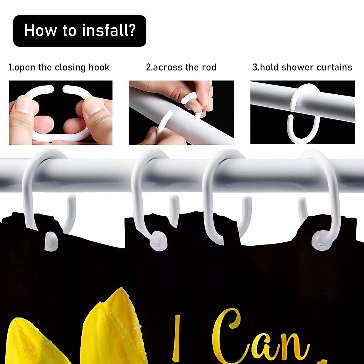 AZHM Sunflower Shower Curtain Sets 4 Piece Quotes Butterfly Bathroom Decor Sets with Rugs Include Waterproof Shower Curtain Non-Slip Rug Toilet Lid Cover Bath Mat and 12 Plastic Hooks