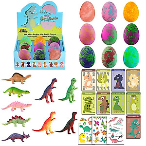 Bath Bombs for Kids with Surprise Toys Inside - 9 Pack Organic Dinosaur Bath Bombs Easter Eggs Gifts, Bubble Bath Fizzers, Dinosaur Toys for Kids 3 4 5 6 7 8 9 Years, Boys Easter Basket Stuffers