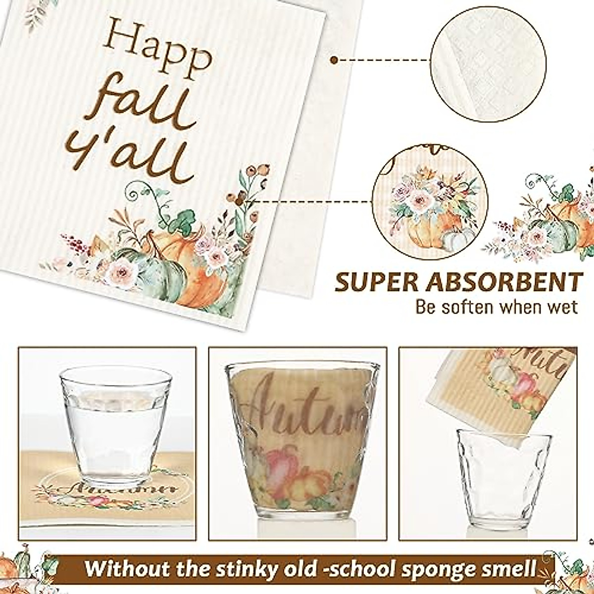 6pc Fall Pumpkins Swedish Dishcloths Thanksgivings Kitchen Dish Towels Happy Harvest Kitchen Towels Fall Leaves Pumpkin Hand Towels Give Thanks Kitchen Supplies Pumpkin Floral Bathroom Decorations