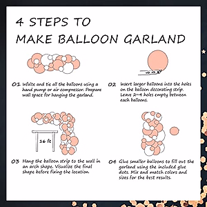 TOPLLON Rose Gold Balloon Arch Kit 134 Pcs, Rose Gold Black Party Decorations with Metallic Rose Gold Confetti Balloons Garland for Baby Shower Birthday Party Bridal Wedding Decorations