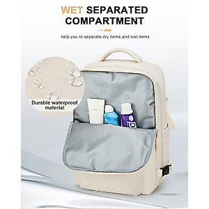 WONHOX Carry on Travel Laptop Backpack for Women Men, Flight Approved,Backpack, Hiking Outdoor Sports Rucksack Casual Daypack Bag Backpack, Beige Simple