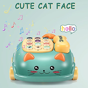 MIGWDPM Baby Phone Toys, Baby Music Toys, Baby Musical Toys Car Toy, Toddler Toys Boys Girls Toy, Kids Pretend Phone, Kids Educational Development Toy, Cute Cat Face Toys with Light, Gift for Children