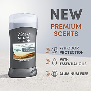 DOVE MEN + CARE Deodorant Stick For Men Morning Fresco Aluminum Free 72-Hour Odor Protection Mens Deodorant With Essential Oils & 1/4 Moisturizing Cream, 3 Ounce (Pack of 3)