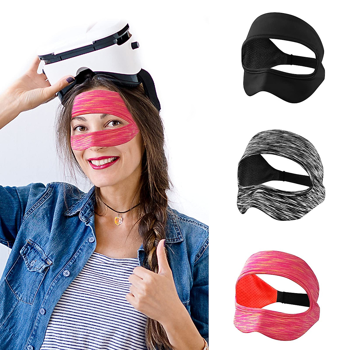 VR Sweat Band, VR Eye Mask Cover for Oculus Quest 2 Breathable Sweat Guard Face Mask for Use VR Workouts with Virtual Reality Headsets Adjustable Washable Breathable Stretchy Moisture Wicking (3PCS)