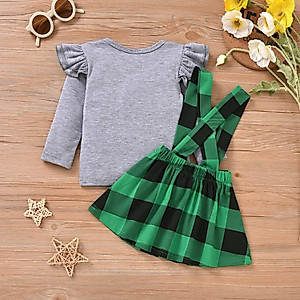 Toddler Baby Girls St Patrick's Day Outfits Suspender Skirt Shamrock Clover Dresses (Green, 3T)