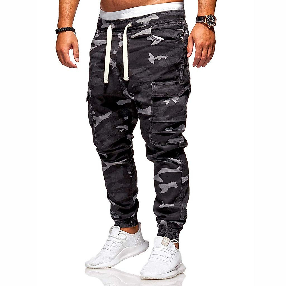 WOCACHI Mens Camo Cargo Jogger Pants Fashion Loose Handsome Pocket Jeans Chino Camouflage Pants M-4XL Trousers 2023 Overalls Dungaree Spring Stylish Up to 30% 50%