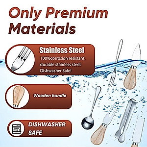 Charcuterie Board Accessories Spreader Knife Set Cheese Butter Spreader Knife Charcuterie Utensils with Wooden Handles Mini Serving Tongs Spoons Forks for party Wedding Christmas (Silver, 20 Pieces)