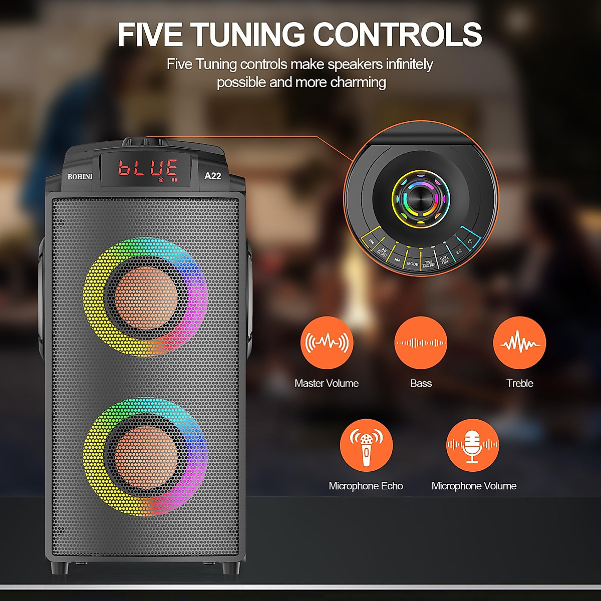 Bluetooth Speakers, 90W Peak Wireless TWS Paring Portable Large Speaker with Subwoofer, Powerful Loud Boombox with Lights, Stereo Sound, FM, EQ, Booming Bass Bluetooth 5.0 for Home Party Camping Gifts