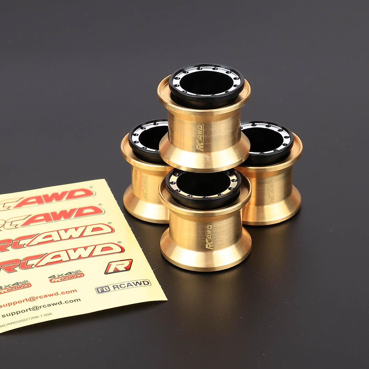 RCAWD 4Pcs Unique Design 1.0 Plus Brass Beadlock Wheel Rims for 1/18 1/24 RC Crawler TRX4M AXI24 SCX24 FCX24,48/pcs (Black)