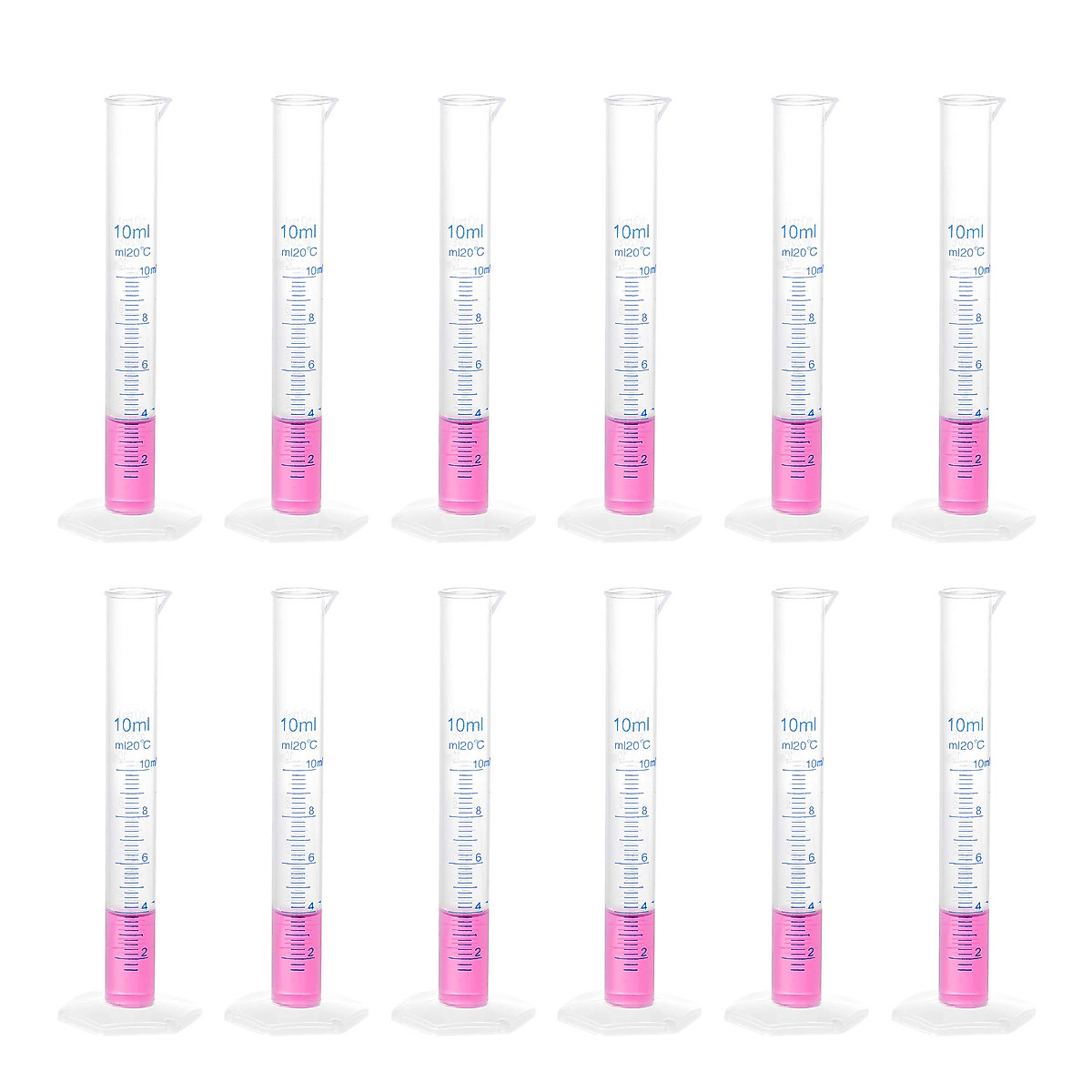 uxcell Plastic Graduated Cylinder, 10ml Measuring Cylinder, Science Test Tube Beakers, 2-Sided Metric Marking, Clear Hex Base for Lab Home 12Pcs