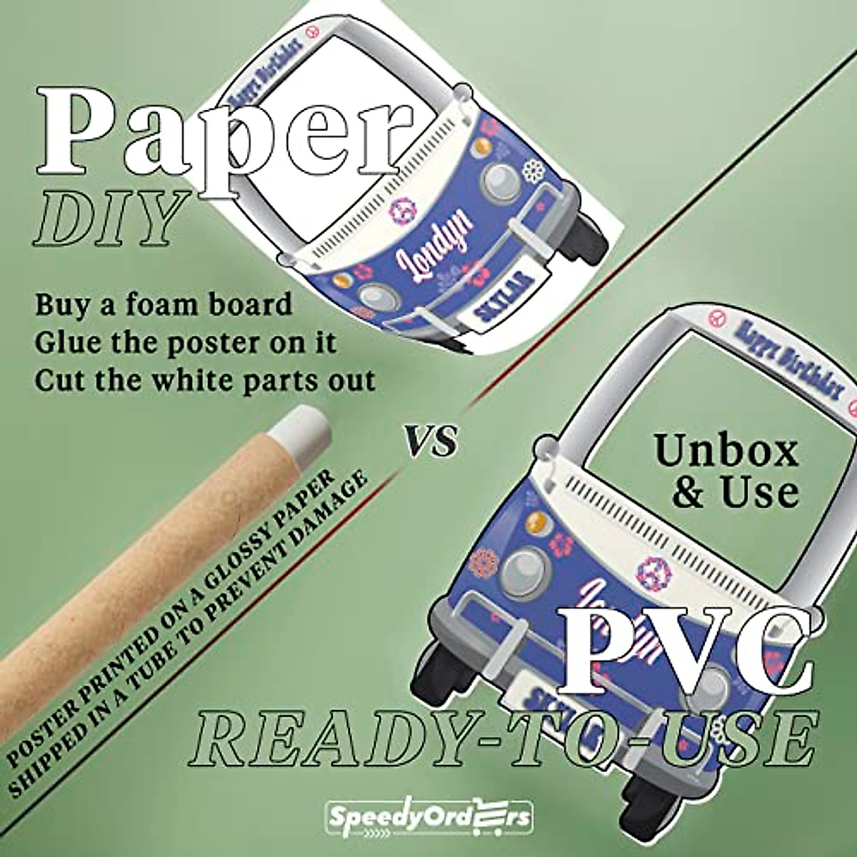 Hippie Bus Photo Booth Frame - Personalized Hippie Van Cutout - Selfie Frame Bus Photo Prop - Custom Hippie Van Photo Prop - Groovy Birthday Party Decorations