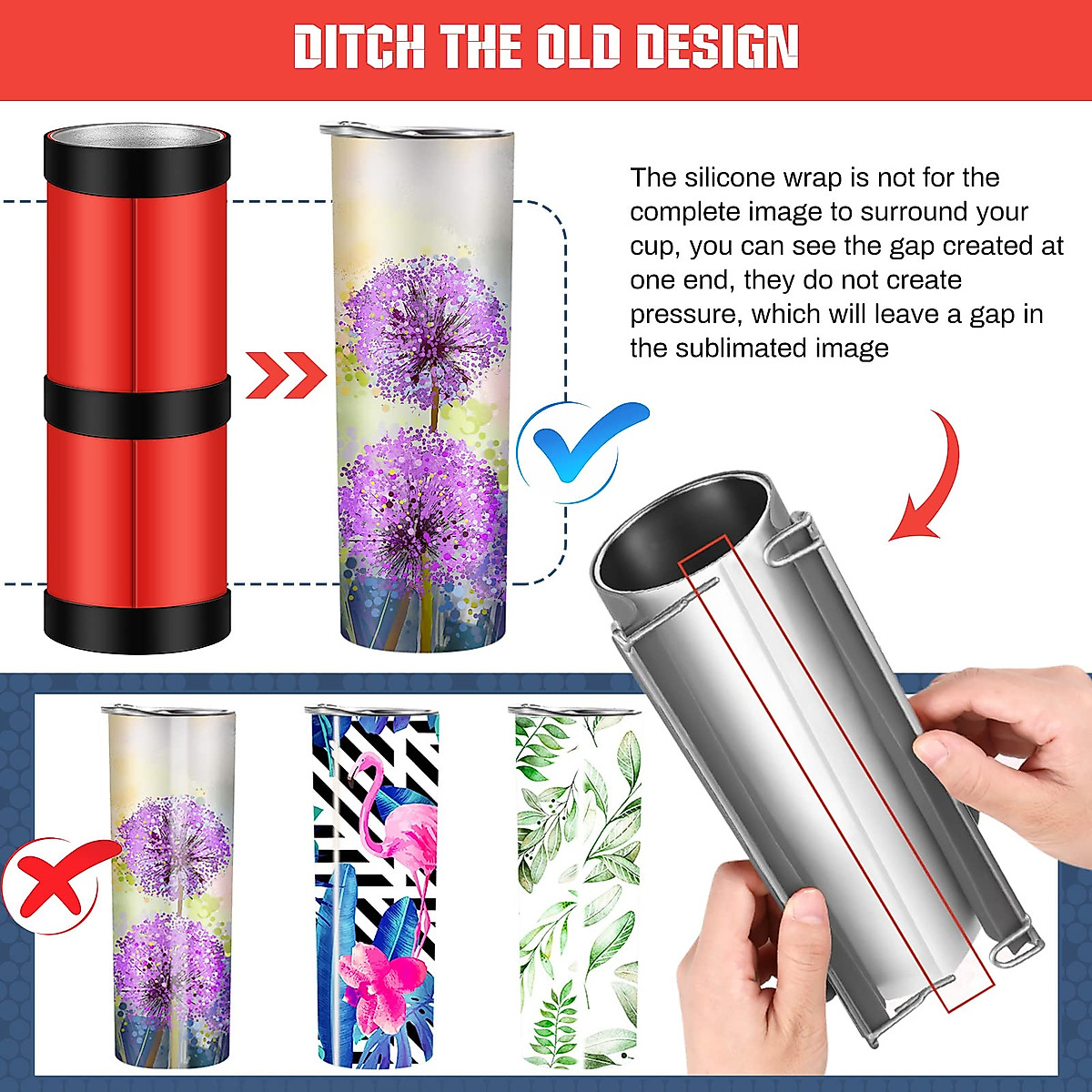 6 Pack Silicone Bands for Tumbler Elastic Sublimation Paper Holder Ring Bands Wrapping Prevent Ghosting Sublimation Tight Fitting Heat Resistant for Tumbler Accessories