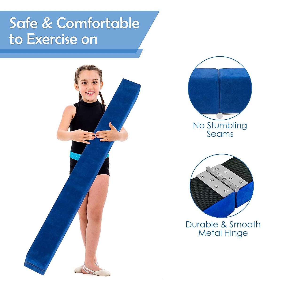 Giantex 7FT Folding Floor Balance Beam for Girls, Boys, Toddlers, Teens Sports Gymnastics Skill Performance Training Easy Storage (Blue)