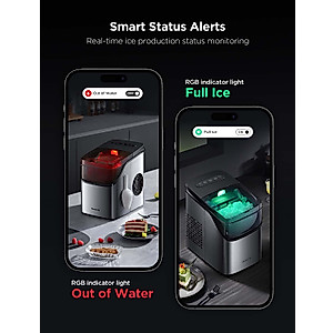 GoveeLife Smart Ice Maker Countertop, Portable Ice Machine with Voice Control, 9 Ice Cubes in 6 Minutes 3 Sizes, 26lbs/24Hrs, Self Cleaning RGB Lights, Quiet Ice Maker with Scoop for Kitchen Silver