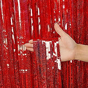 3 Pack Fringe Curtains Party Decorations,Tinsel Backdrop Curtains for Parties,Photo Booth Wedding Graduations Birthday Christmas Event Party Supplies (Red)