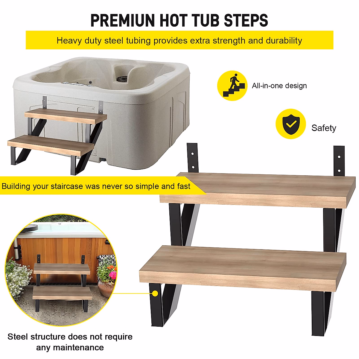 Doniks Steel Stair Step Riser -2 Step for Deck Height 19.5 Inches Metal Stair Stringer Step Stringer Support Connector Frame Hanger Bracket