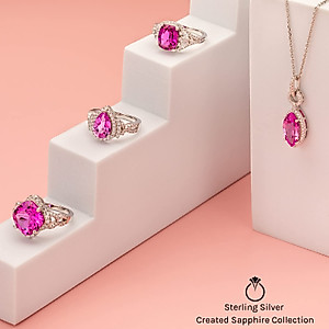 PEORA Created Pink Sapphire Princess Halo Ring Sterling Silver 1.00 Carats Size 8