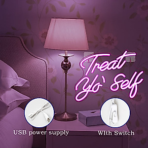 Gamerneon Treat Yourself Neon Sign Pink Led Word Neon Lights Usb Neon Light Signs for Bedroom Home Light Up Letter Neon for Birthday Party Gifts