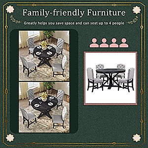 LCH 5-Piece Functional Furniture Retro Style, Extendable Round Set with Table and 4 Upholstered Chairs for Dining Living Room (Espresso)