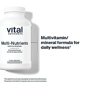 Vital Nutrients - Multi-Nutrients with Iron and Iodine - Comprehensive Multi-Vitamin/Mineral Formula Containing Iron and Iodine - 180 Vegetarian Capsules per Bottle