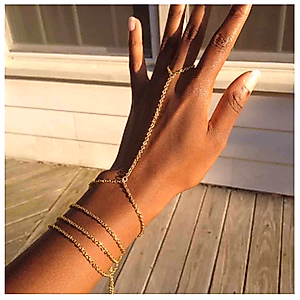 Olbye Finger Ring Bracelet Gold Slave Bracelet Hand Chain Ring Link Bracelet Everyday Jewelry for Women
