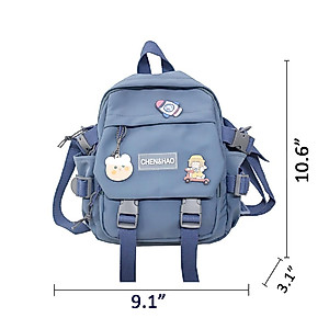 MUSICARD Girls Kawaii Backpack with Cute Pendant and Pins, Cute Mini Aesthetic Rucksack School Bag for Teens